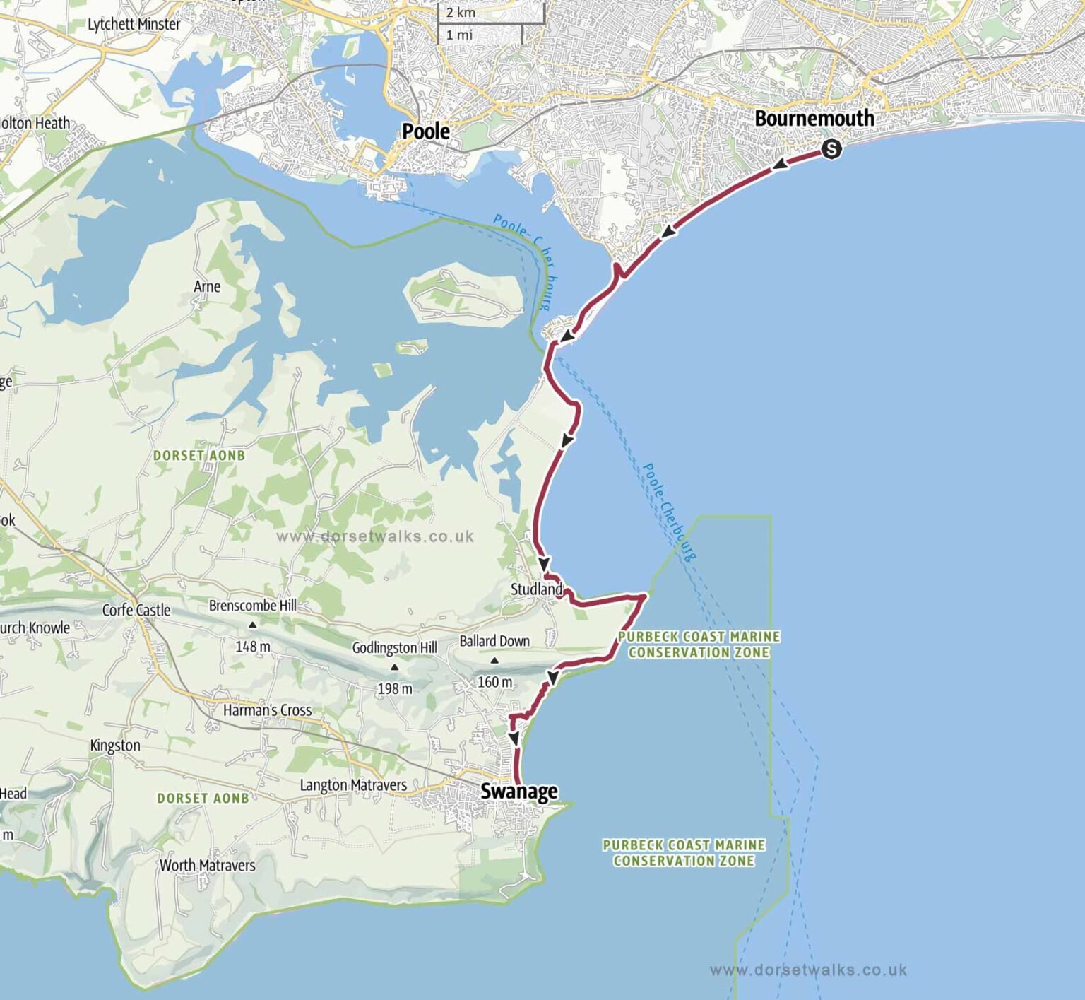 Bournemouth to Swanage Walk 12.2 miles one-way